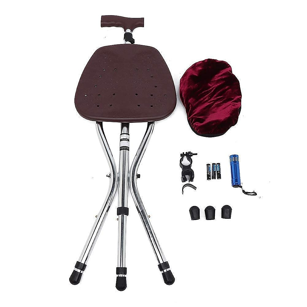 Crutches Crutches for Adults 2-in-1 Folding Walking Stick Seat, Travel Cane Chair, Lightweight, Three Legged Stick with Stool, for Elderly Crutches Ev