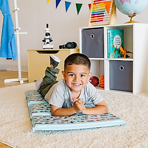 Wildkin Kids Vinyl Nap Mat – Foldable, Durable Rest Mat for Daycare & Preschool - Trains, Planes, and Trucks