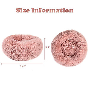 otoez Kitten Puppy Bed Extra Small XS Round Dog Cat Beds Anti Anxiety Plush Pet Calming Donut Bed with Non-Slip Waterproof Bottom, Washable (15.7", Pink)