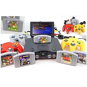 N64 System with Controller, Hookups, and Super Mario 64