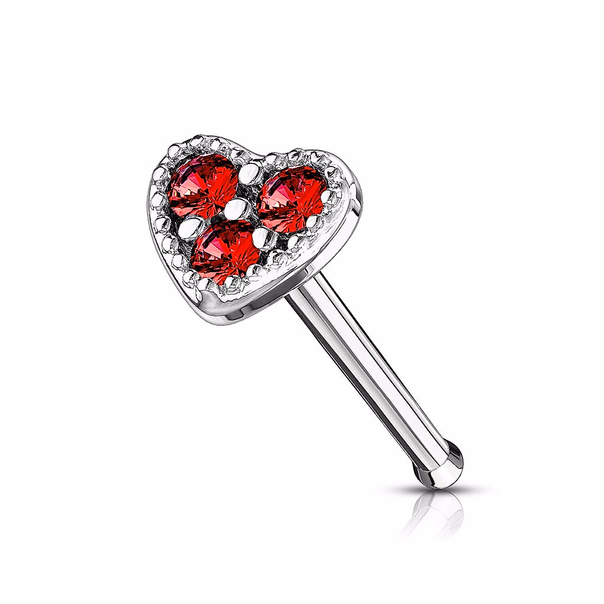 Amelia Fashion 20 Gauge CZ Set Heart Nose Bone Stud 316L Surgical Steel (Choose Color) (Red)
