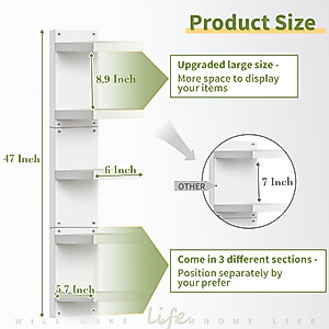 Defined Deco 5 Tier Wall Shelves White-Vertical Column Shelf Floating Storage Home Display-Lack Wall Shelf Unit,Organizer Tall Tower Design Utility Shelving for Home, Bedroom,Living Room,Office Decor