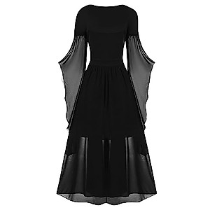 Renaissance Faire Costume Women Sling Swing Mesh Gothic Scary Halloween Costumes for Women Renaissance Shoes Goth Dress for Women Womens Costumes Ren Faire Corset Black Gothic Dress（6-Black,Small）