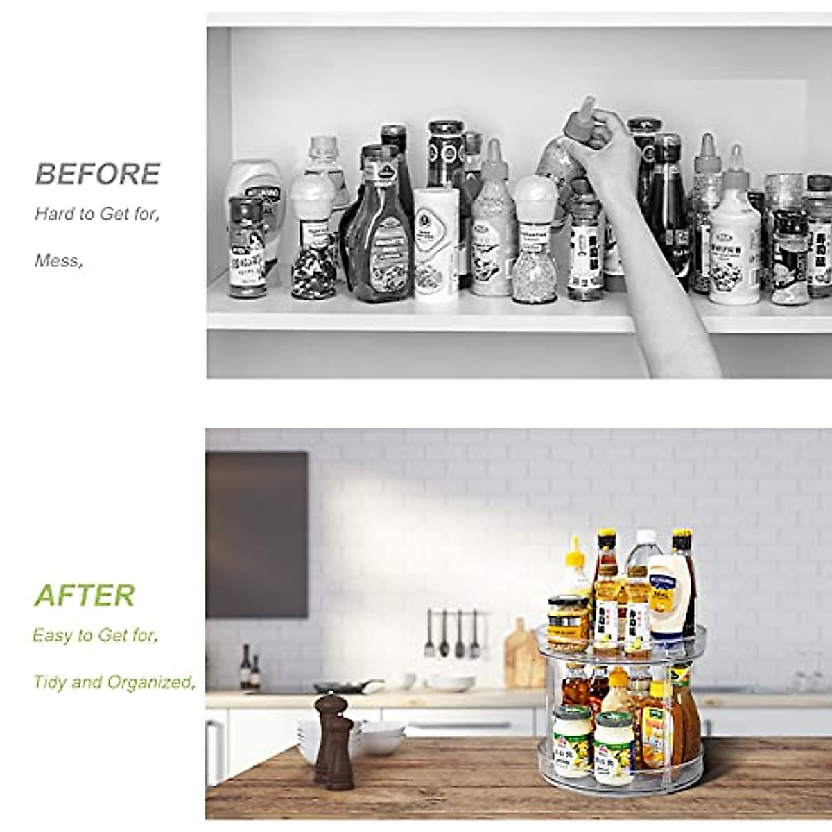 Landmore Lazy Susan Turntable Storage Organizer, Non-Skid 2 Tier Lazy Susan 9.25" Spice Rack, 360 Degree Rotating Acrylic Cabinet Organizer for Kitchen Cosmetic Pantry Bathroom