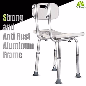 Dr. Maya Bath and Shower Chair Seat with Back (Adjustable) - Anti-Slip Bench Bathtub Stool for Elderly or Seniors (Bathroom Safety) - with Free Suction Assist Grab Bar