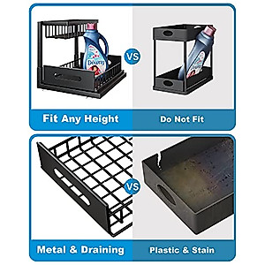 Statiem Under Sink Organizer, 2-Tier Under Sink Organizers and Storage Stainless Steel Drill-Free Rustproof Pull Out Cabinet Organizer for Bathroom Kitchen Organizers and Storage