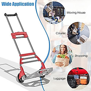 Goplus Folding Hand Truck, Lightweight Dolly Cart with Bungee Cord, Telescoping Handle, 2 Wheels, Portable Hand Cart for Office Home, Foldable Hand Truck Dolly