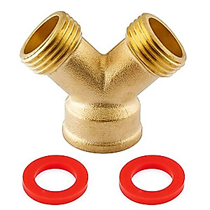 Litorange 1 PCS Lead-free Brass Body Backyard 2 Way Y Valve Garden Hose Connector MHT 3/4" Inch Thread Splitter Adapter + 2 Rubber Hose Washers