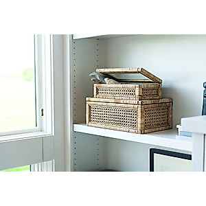 Creative Co-Op Cane and Rattan Display Boxes with Glass Lid, Set of 2