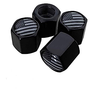 Tactilian American Flag Valve Stem Cap - Black Subdued Aluminum with Rubber Ring Tire Wheel Rim Dust Cover fits Cars, Trucks, Bikes, Motorcycles, Bicycles - (4 Pack) (American Flag)