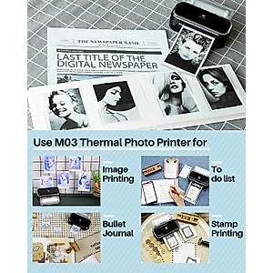 Phomemo 3 Inch Thermal Sticker Paper for Phomemo M03/M03AS/M04S Portable Photo Printer Notes Printer, Black on White, 77mm x 3.5m, 3 Inch X 11.5 ft, 3 Roll