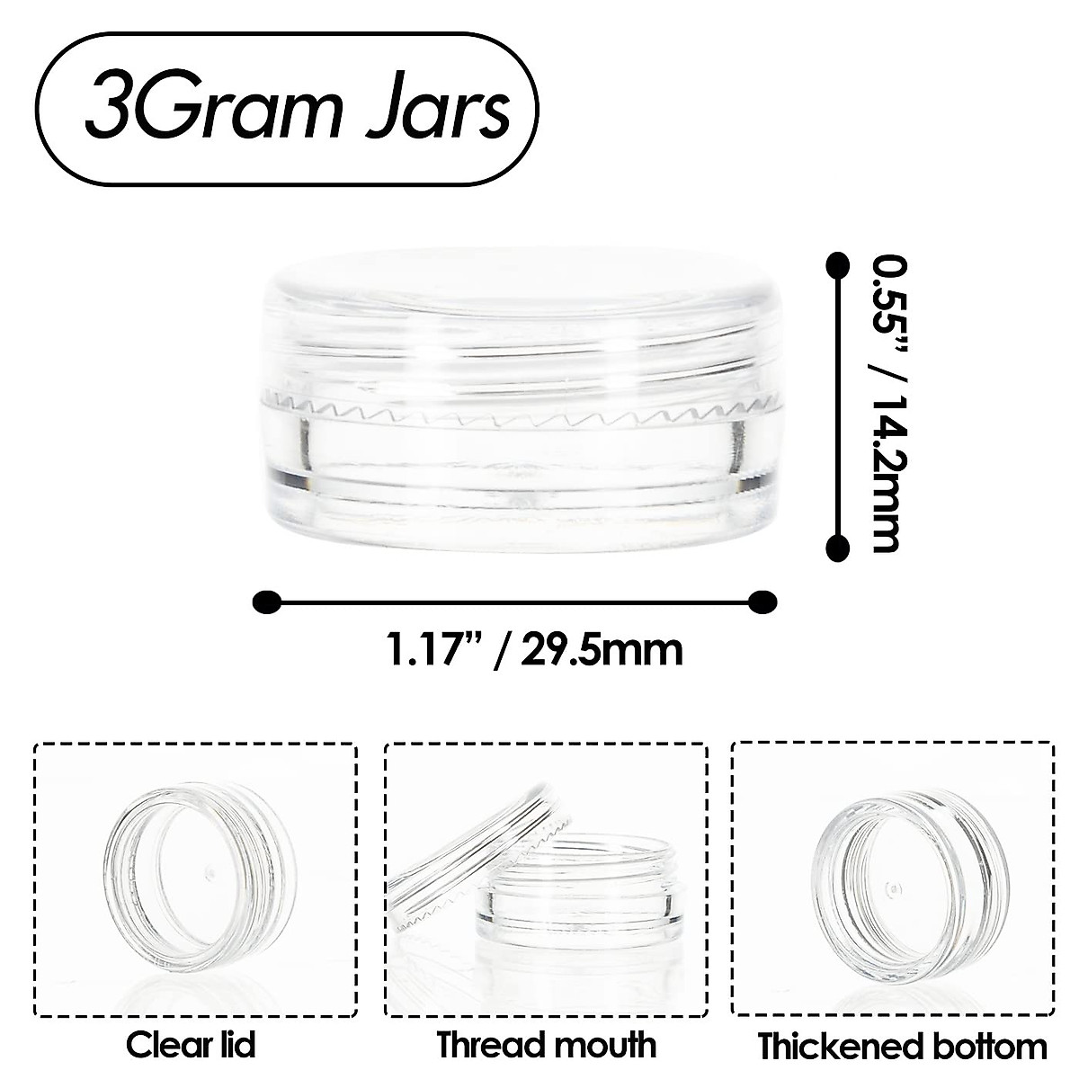 Cosmetic Containers Sample Jars Tiny Makeup Sample Containers with lids，Clear Lid