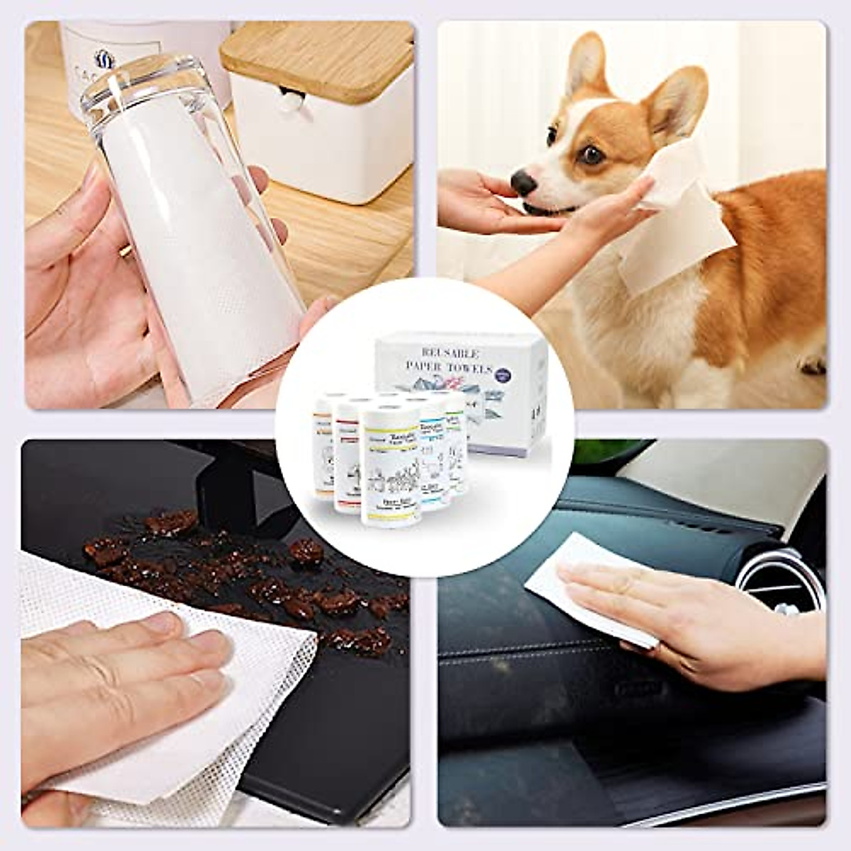 Cleaneat Reusable Paper Towels Set, 6 Rolls x 40 Sheets, Washable Cleaning Dishcloths, Paperless Kitchen Rags, Eco Friendly Paper Towel Alternative, Sustainable Gifts Pack (6 Pack)