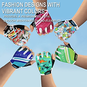 Kids Junior Jr Children Child Youth Boy Girl Ride Fit Sizing Gel Padding Outdoor Sport Cycling Mountain Road Bike Bicycle Half Finger Gloves Value 1 Pair (Green, Medium)