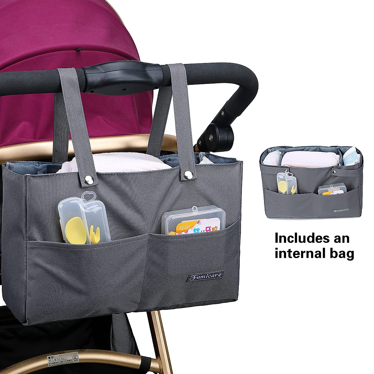 Diaper Bag Tote, Large Travel Diaper Bag, Baby Bags with Changing Pad and Diaper Bag Organizer Insert for Tote - Dark Grey