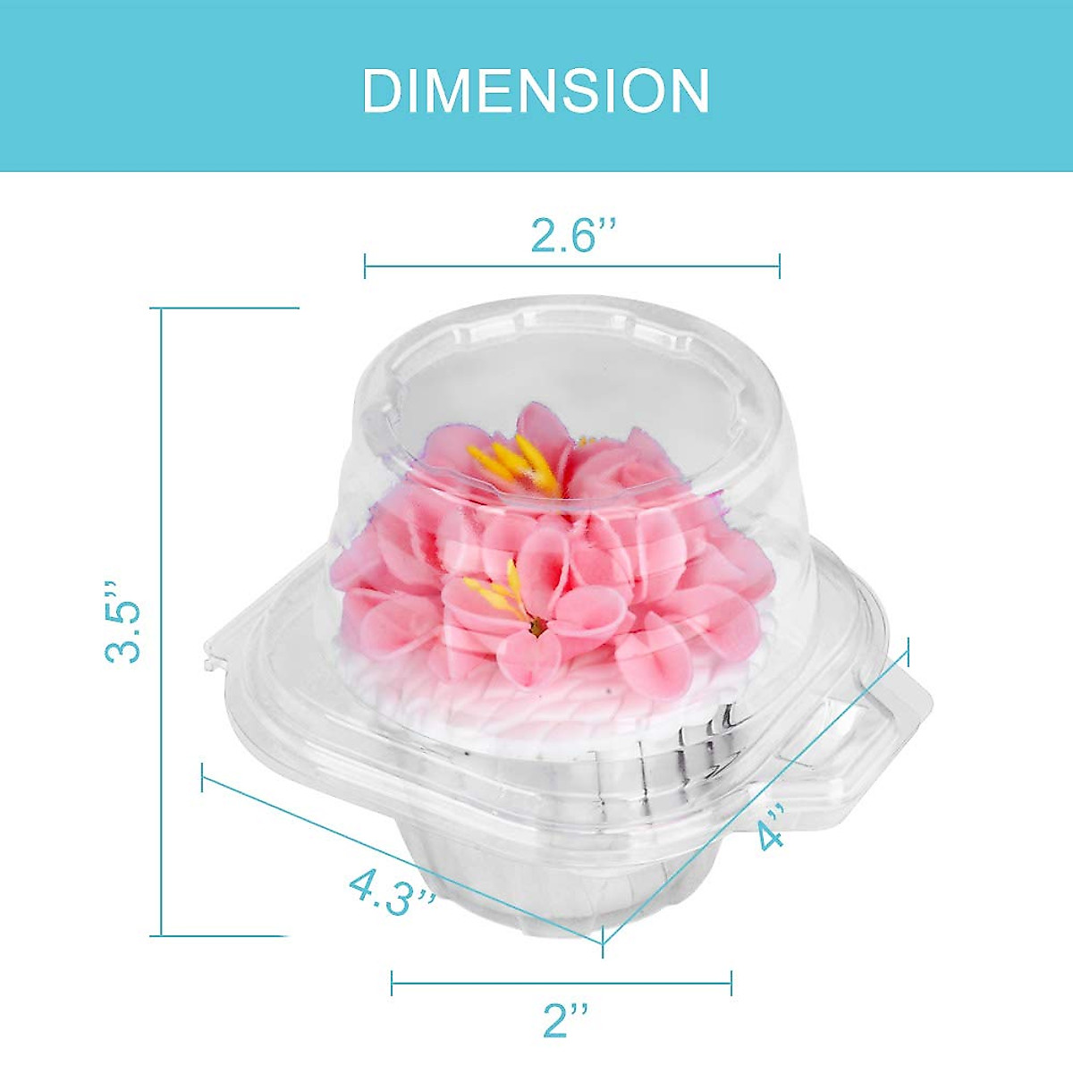 LOKQING 100 Pcs Cupcake Boxes Plastic Individual Cupcake Containers Single Cupcake Carrier with Connected Airtight Dome Lid for Party