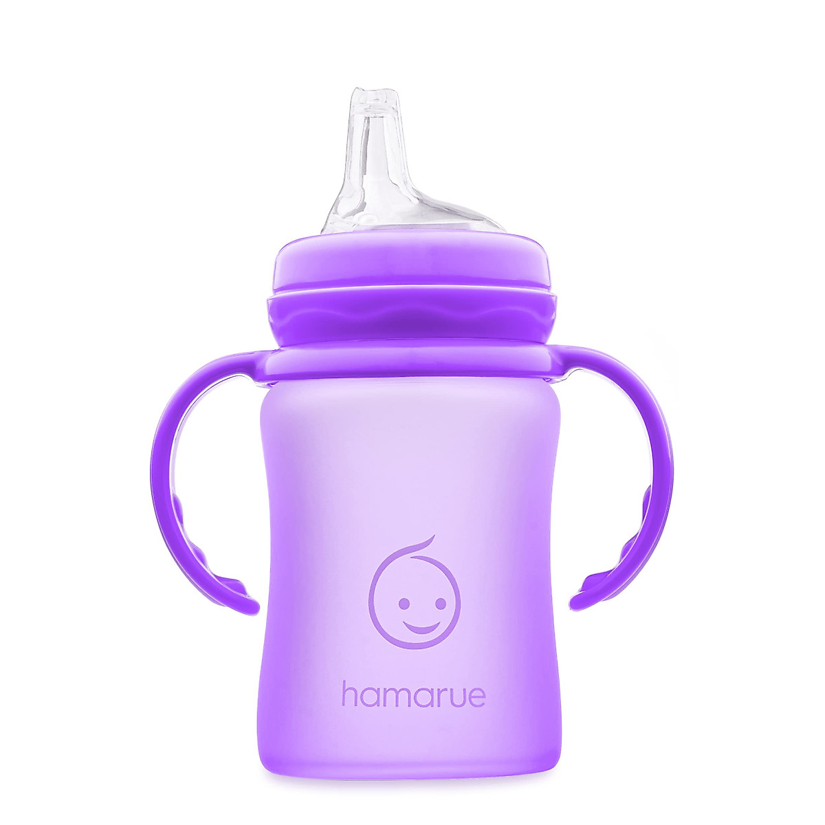 Hamarue 3-in-1 Glass Sippy Cups for Toddlers | Silicone Coated Glass Baby Bottles | Non-Toxic Transition Cup for Baby with Removeable Handles | Baby Straw Cup NB+,3M,6M,12M (Purple, 5 oz)