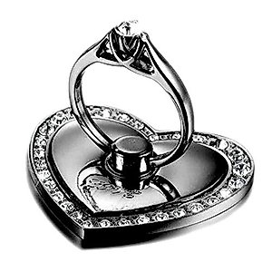 Cell Phone Ring Holder Grip Turns 360° Degrees & 180° Degrees Adjustable to Fit Your Needs Helps Stabilize Phone for Selfies and Wall Hook 4 Colors Available Heart Design 62902 (C - Black)