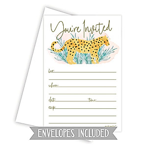 Cheetah Invitations With Envelopes (20 Count) - Wild Cat Cheetah Birthday, Bachelorette, Any Occasion
