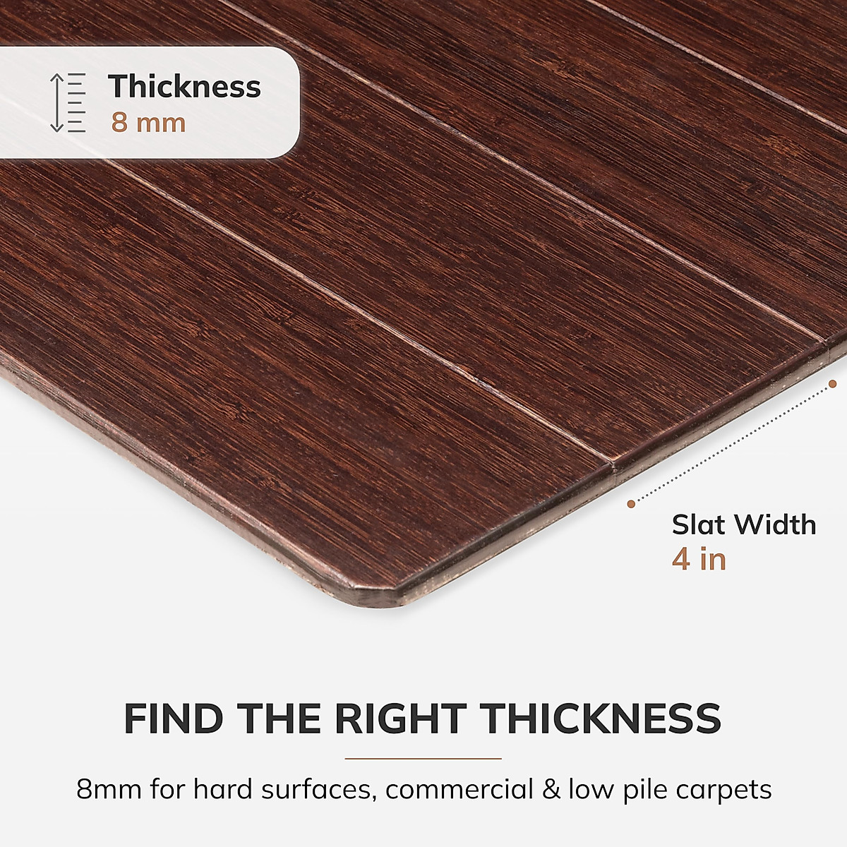 Anji Mountain Deluxe Bamboo Roll-Up Chairmat, 55 x 57-Inch, 8mm Thick, Dark Cherry