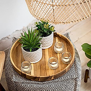 Kurrajong Farmhouse Round Wooden Serving Tray | Ottoman Tray 15.7" | Round Coffee Table Tray | Decorator Tray | Serving Tray Round | Round Wooden Tray | Round Wood Tray | Round Tray