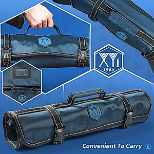 Authentic XYJ Since 1986,Chef Knife Bag With Shoulder Strap,8 Slots Roll Bag,Travel Camping Storage Carry Case,Oxford Cloth Portable Pockets Bag Holds Kitchen Knives Tools Set (XYJ Blue)