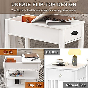 Narrow Flip Top End Table - LifeSky Slim End Table with Drawer - End Tables with Storage for Small Spaces Living Room White
