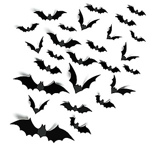 Halloween Party Supplies Hallween Decorations Bats Wall Decor 140PCS Realistic PVC 3D Black Scary Bat Sticker for Creepy Home Decor Halloween Party Decorations DIY Wall Decal Bathroom Indoor Halloween Decor