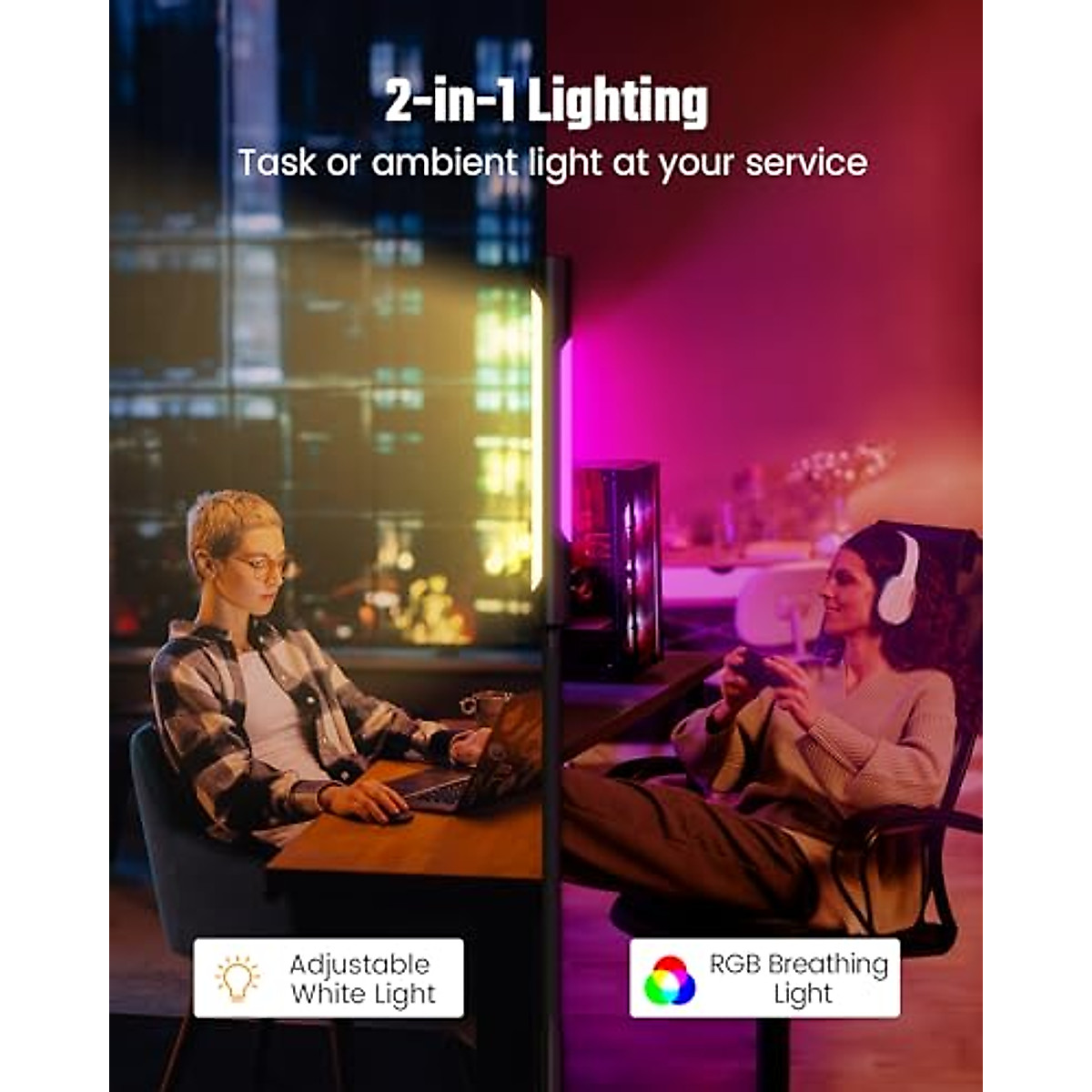 【Upgrade】SUPERDANNY Double Side LED Floor Lamp, RGB & Dimmable Bright Task Light with 6500K-3000K-4000K Color Temps, Adjustable Gooseneck, Standing Office Lamp for Reading, Living Room, Bedroom, Home