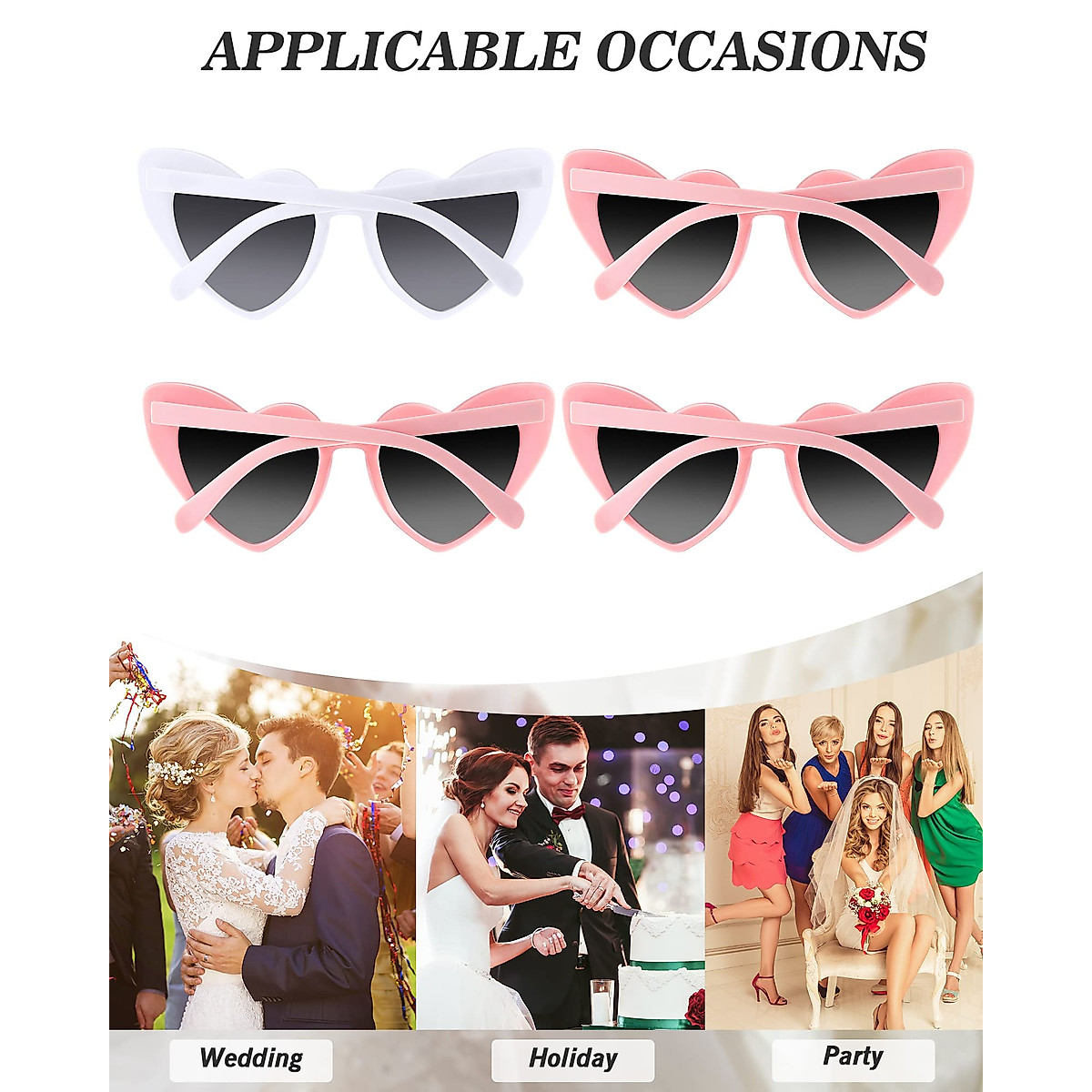 Flutesan 12 Pair Wedding Heart Shaped Sunglasses Bachelorette Vintage Cat Summer(White, Pink, Black Gray)