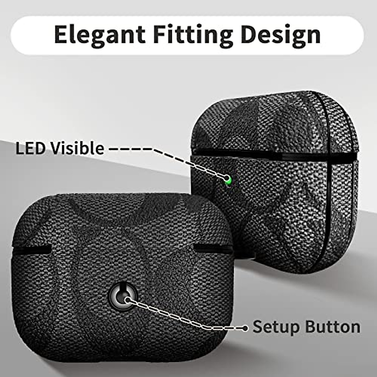 MOLOVA Case for Airpods Pro,Luxury Stylish PU Ultra Slim & Thin Soft TPU Anti-Slip Scratch Resistant Drop Proof Full Cover Case with Keychain/Lanyard//Ear Hook/Watch Band Holder/Anti-Lost Strap,Black