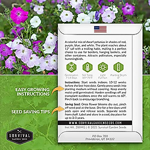 Survival Garden Seeds - Dwarf Petunia Seed Mix for Planting - 5 Packs with Instructions to Plant and Grow Colorful Flowers to Attract Pollinators to Your Home Garden - Non-GMO Heirloom Variety