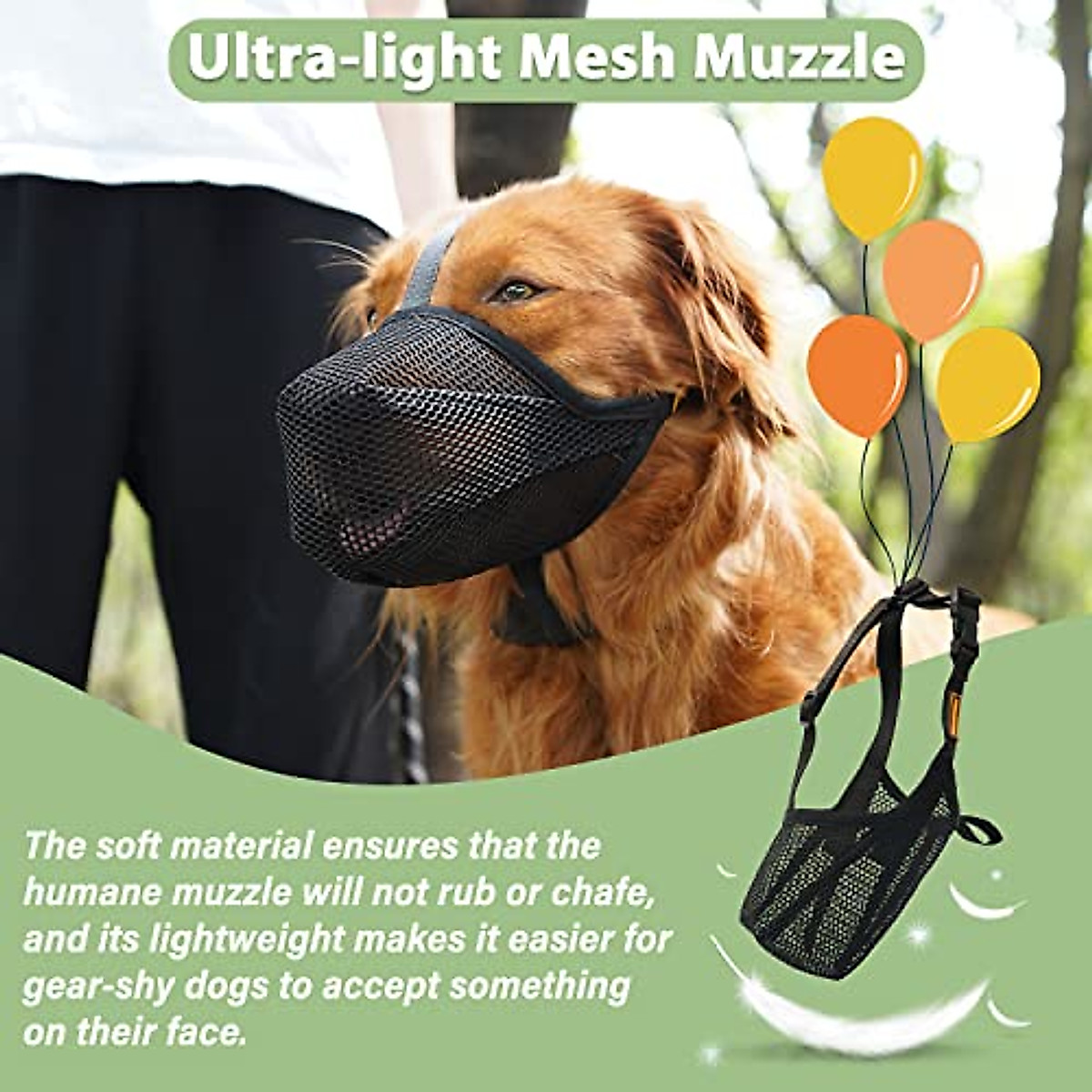Dog Muzzle, Soft Mesh Muzzle for Small Medium Large Dogs, Adjustable Puppy Muzzles for Scavenging Biting Licking and Chewing, Allows Panting and Drinking (Black, L-(Snout:10¼"-12¼"))