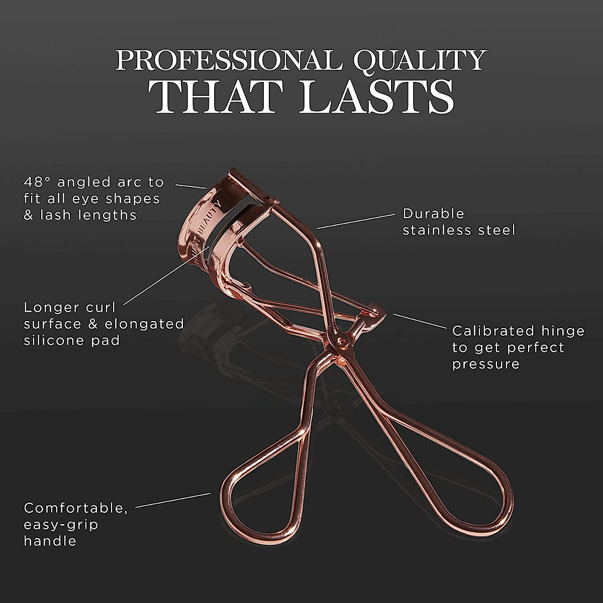 Brilliant Beauty Eyelash Curler with Satin Bag & Refill Pads - Award Winning - No Pinching, Just Dramatically Curled Eyelashes for a Lash Lift in Seconds (Rose Gold)