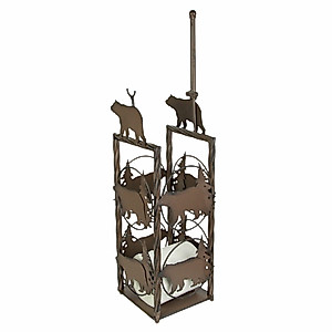 DeLeon Collections Rustic Metal Brown Bear Floor Standing Toilet Paper Holder with Extra Roll Storage, One Size