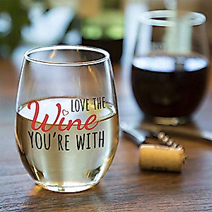 CEDAR CRATE MARKET Wine Glass with Gift Box,Stemless 15oz Love the Wine You're With