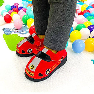 Kids Toddler Boys Red Car Slippers Winter Warm Anti-Slip Indoor Home Shoes (Red car, 12-13 Little Kid, numeric_12)