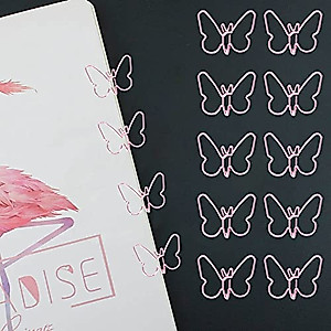 Pssopp 100Pcs Cute Paper Clips, Pink Butterflies Shape Electroplating Process Bookmark Clips for File Classification