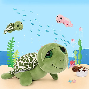 Karister 4Pcs Turtle Stuffed Animals with Babies Inside Shell,Sea Turtle Plush Toy 14'',Stuffed Turtle for Kids,Plush Turtle for Birthday Christmas or Baby Shower,Turtle Pillow,Tortoise Plush Toys