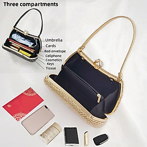 Anopo Rhinestones Clutch Purses Evening Handbag Bag Sparkly Bridal Lady Crossbody Chain Strap for Wedding Party Prom Club Black