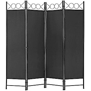 4 Panel Room Divider 6FT Steel Frame Screen Folding Privacy Divider Freestanding Partition for Home Office Bedroom, Black