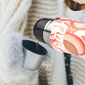 Stainless Steel Leather Vacuum Insulated Mug Peach Thermos Water Bottle for Hot and Cold Drinks Kids Adults 16 Oz
