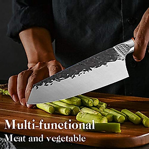 DRAGON RIOT Kiritsuke Chef Knives Carbon Steel Bunka Knife Forged Japanese Butcher Cleaver Kitchen for Home and Restaurant
