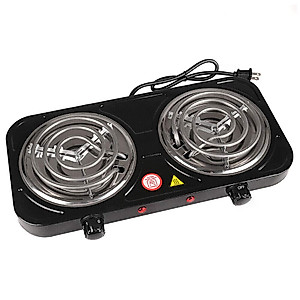 Electric Double Coil Burner, 2000W Electric Hot Burner Portable Stainless Steel Electric Stove with Dual 5 Level Temperature Control, for Home Dorm Office Camping Cooking (Double Coil Burner)
