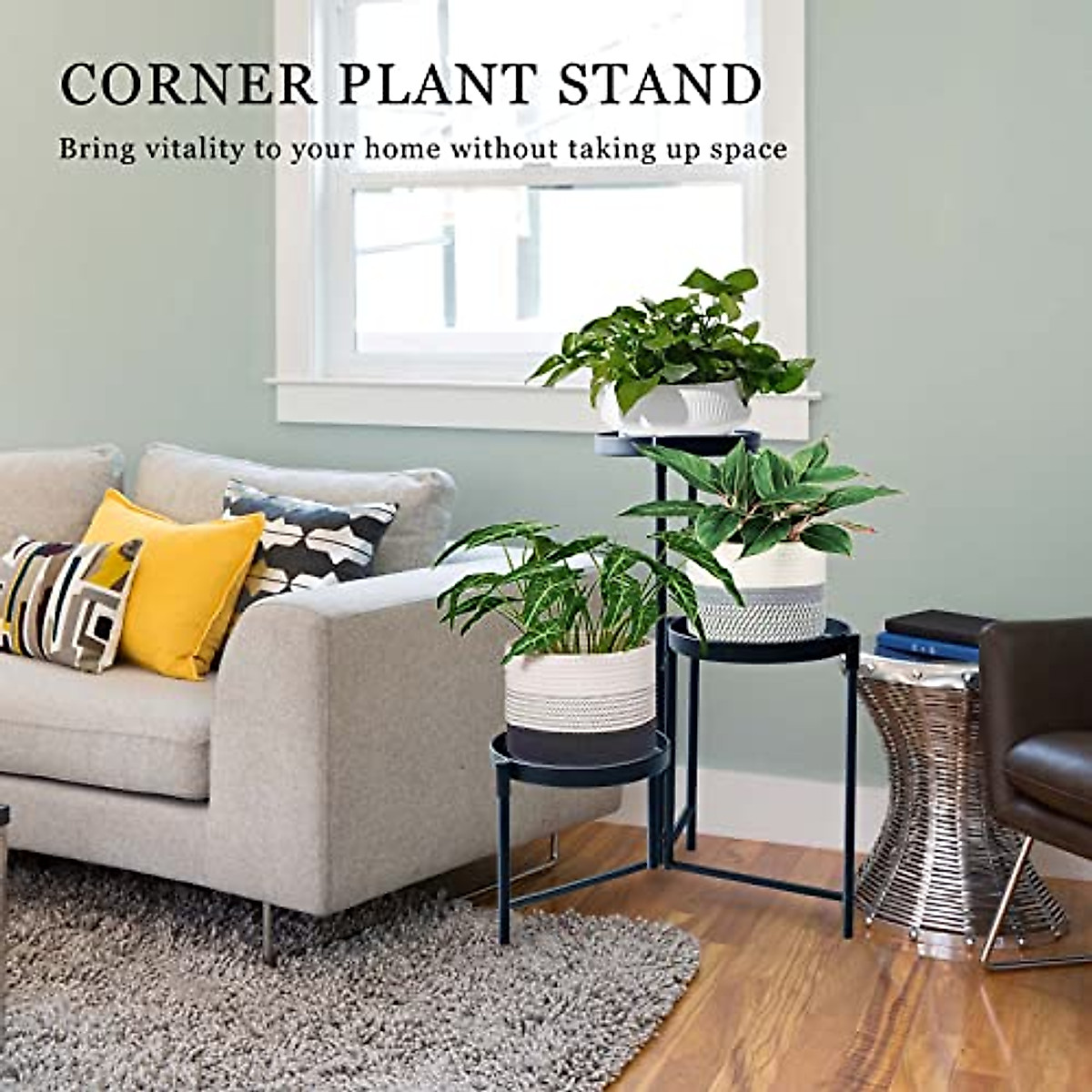 XrFc Plant Stand Indoor Outdoor 3 Tier Tall Metal Potted Multiple Flower Pot Holder Shelf Rustproof Iron Round Supports Planter Plant Rack for Corner Garden Balcony Patio