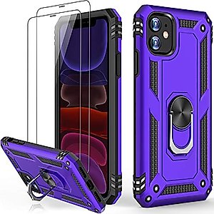 LUMARKE iPhone 11 Case with Tempered Glass Screen Protector,iPhone 11 Cover Military Grade 16ft. Drop Tested Cover with Magnetic Ring Kickstand Protective Phone Case for iPhone 11 6.1 inch Purple