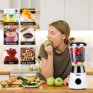 JUSANTE Kitchen Blender, 500W Countertop Blender with 52oz Plastic Jar for Smoothies Milkshake Desserts Nut Butter, Cocktails Sauces (White)