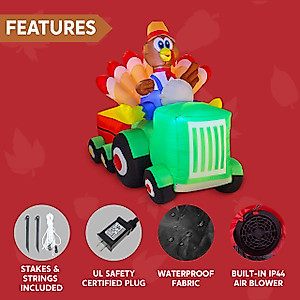 Joiedomi 8 FT Inflatable Turkey Driving Car Decoration with Built-in LEDs, Blow Up Inflatables for Thanksgiving Party Indoor, Outdoor, Yard, Garden and Lawn Fall
