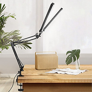 2-in-1 LED Double Head Desk Lamps for Home Office, 24W Brightest Workbench Light, Architect Lamp with Clamp & Base, 3 Colors 10 Dimming Swing Arm Lamp for Reading/Study/Computer Light