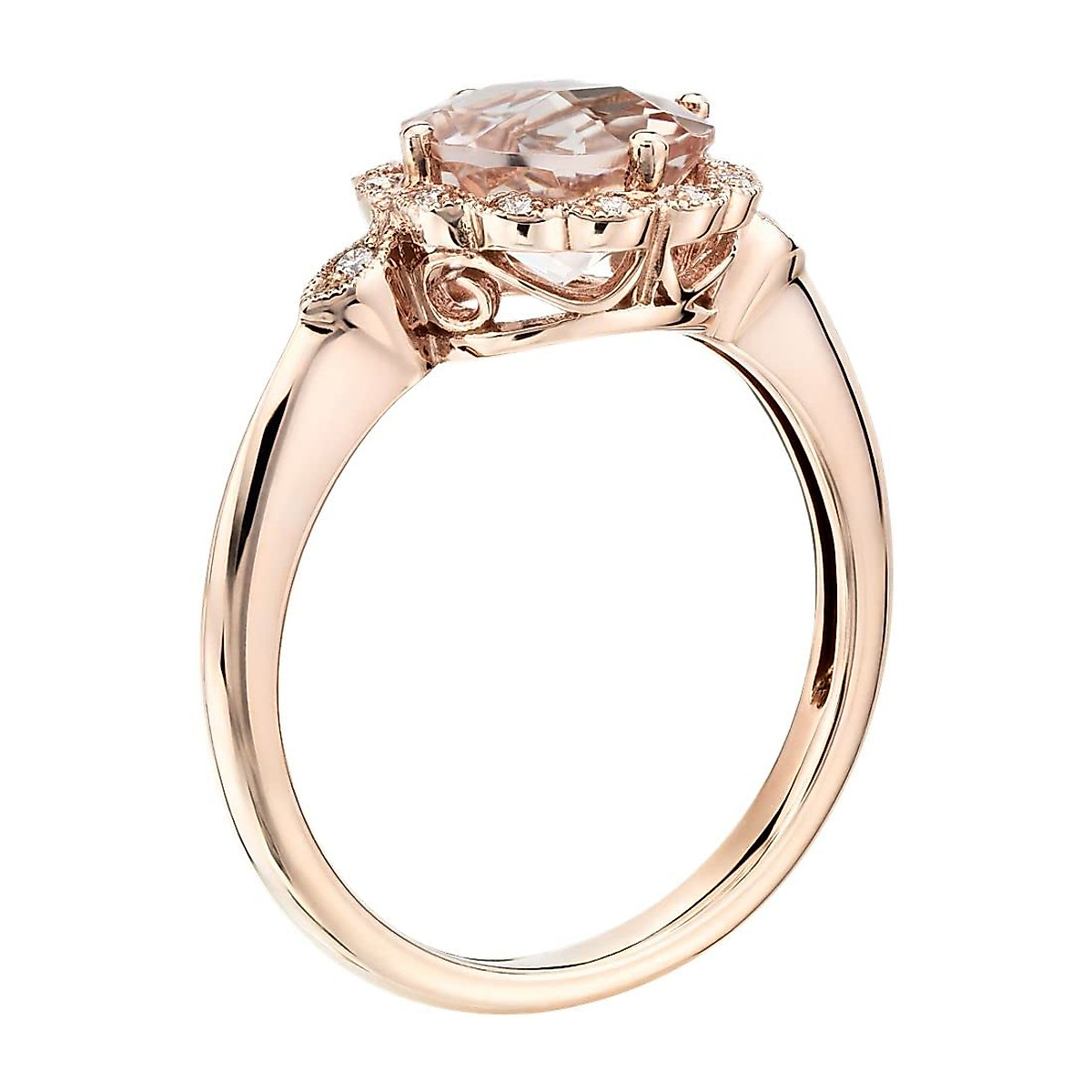 Jewelrygift 14K Rose Gold Plated Halo Ring CZ Morganite Faceted Gtone Unique Design Wedding Engagement Jewelry Vintage Style to Any Outfit for Women Ring US Size:6